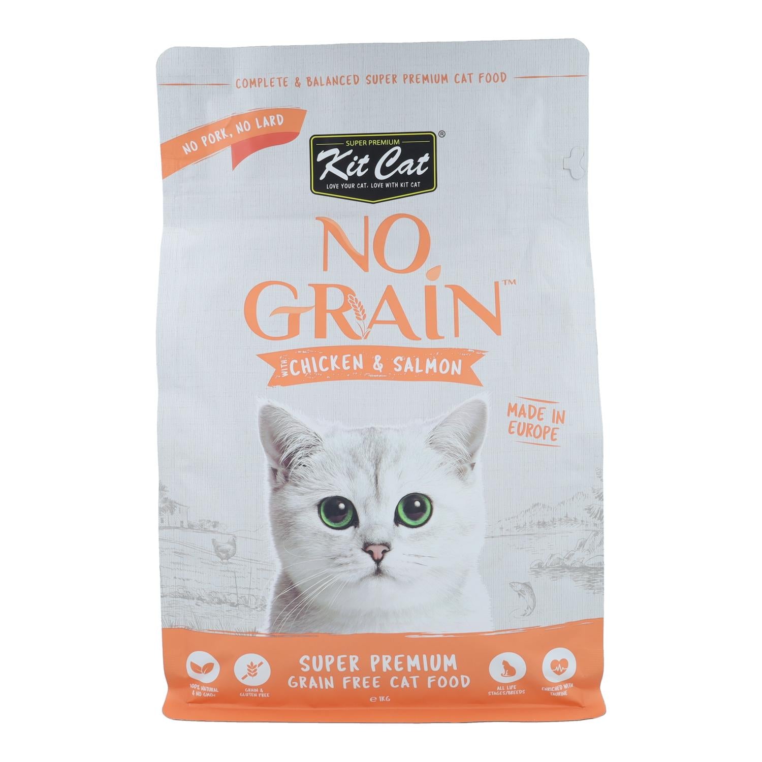 Kit Cat Ração Sem Grão para Gatos - Frango e Salmão 1 Kg Alimento natu ...
